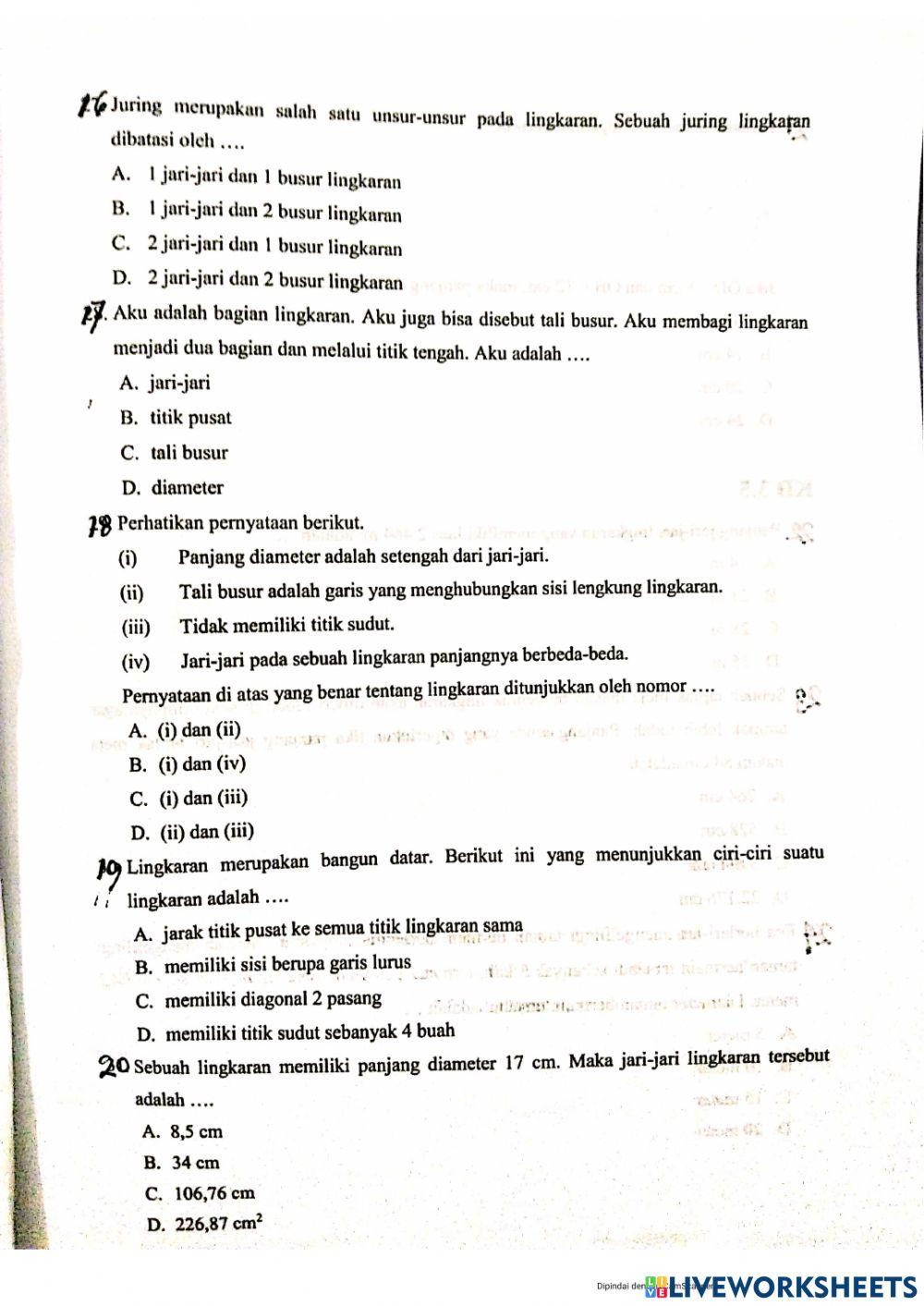 Latihan PAS MTK worksheet | Live Worksheets