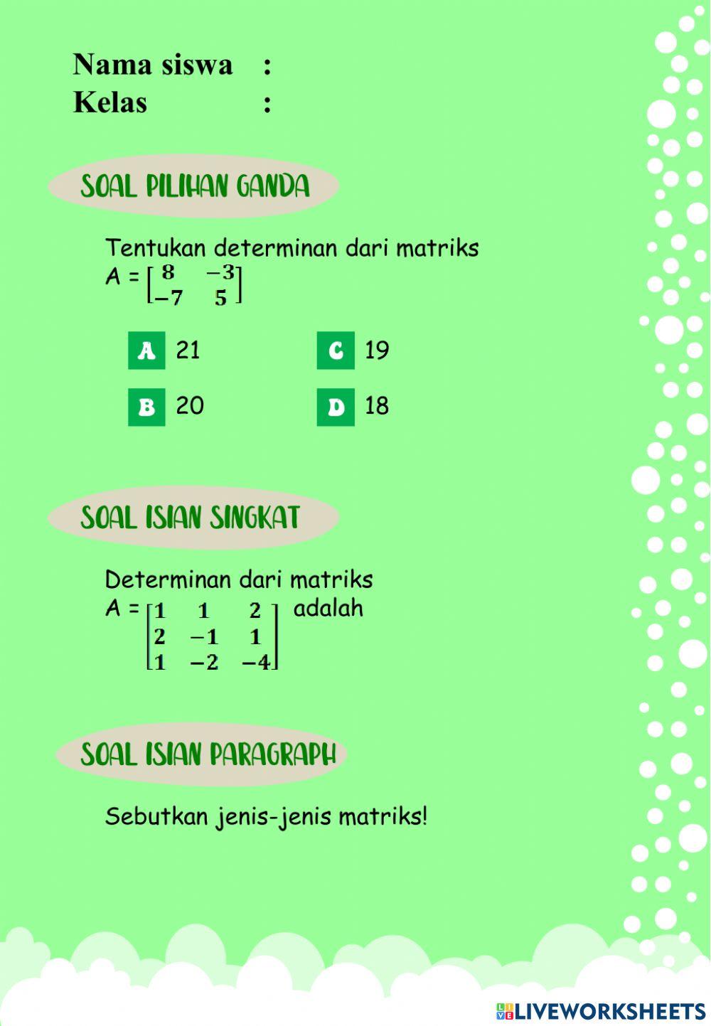 LKPD Matriks online pdf exercise | Live Worksheets