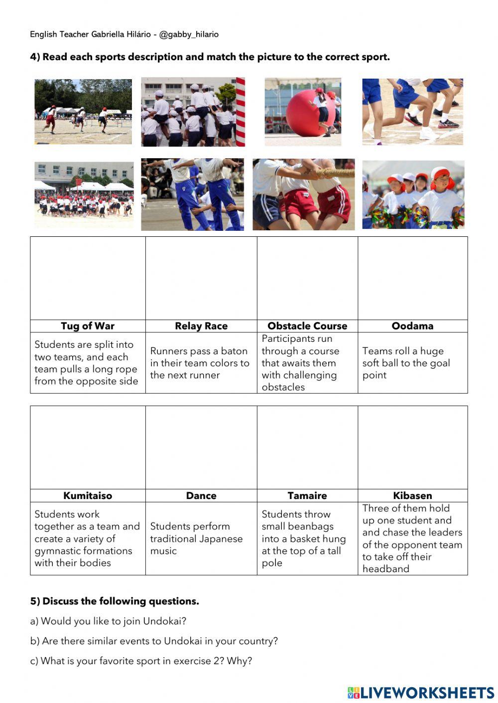 Learning English Through Japan – Undokai worksheet | Live Worksheets