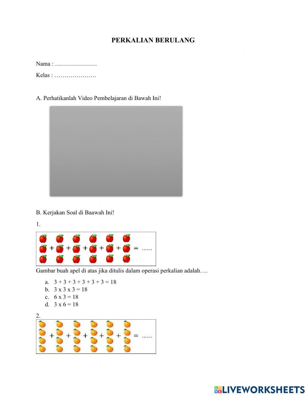 Perkalian Berulang interactive worksheet | Live Worksheets