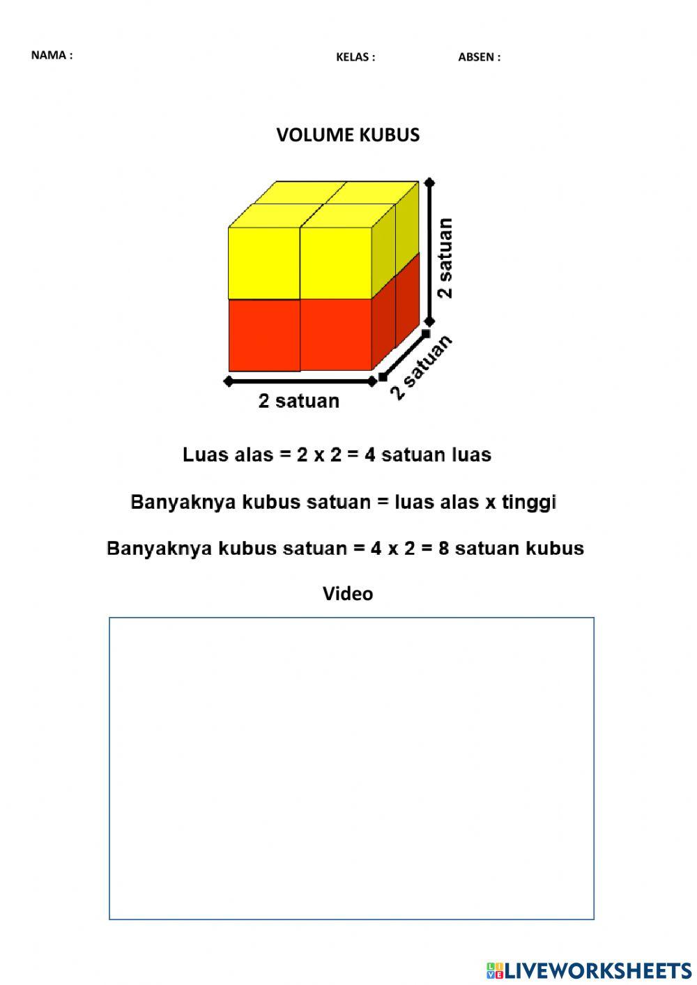 VOLUME KUBUS SATUAN online exercise for | Live Worksheets