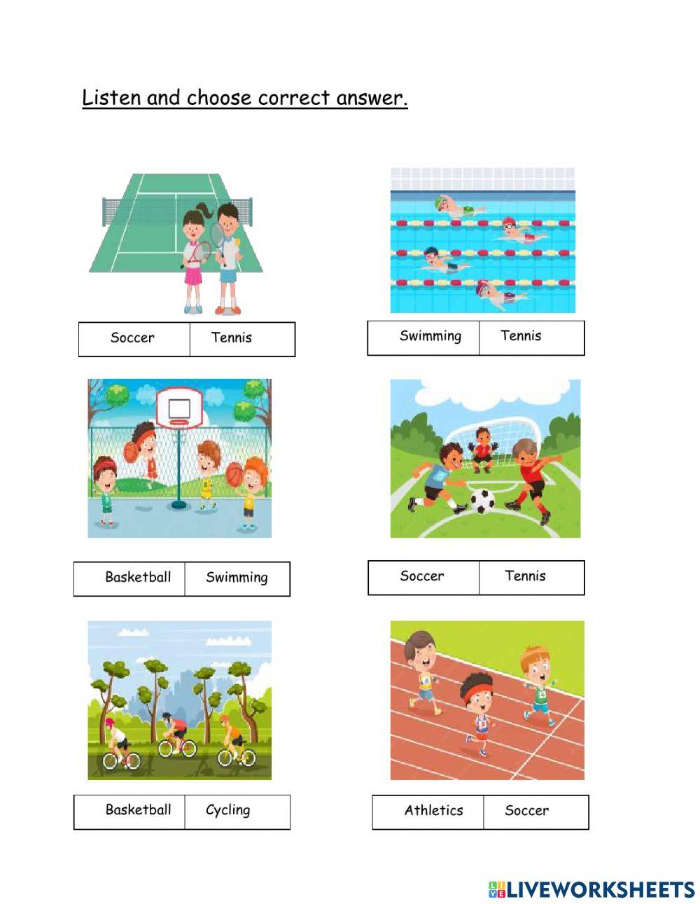 Sports online exercise for Preschool | Live Worksheets