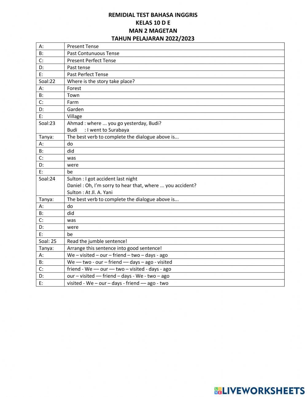 Remidial Test worksheet | Live Worksheets