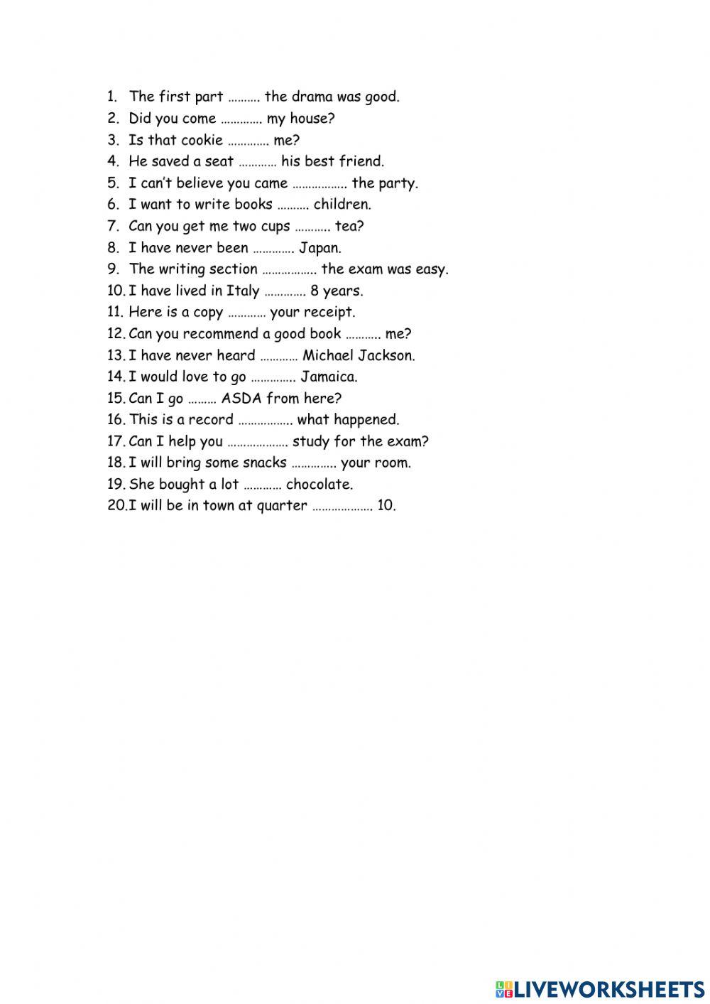 to for of worksheet 2708285 | Sadaf Abbas | Live