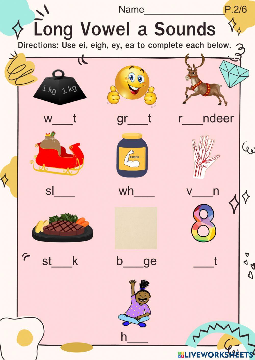 Long a sounds(e… | Free Interactive Worksheets | 1840412