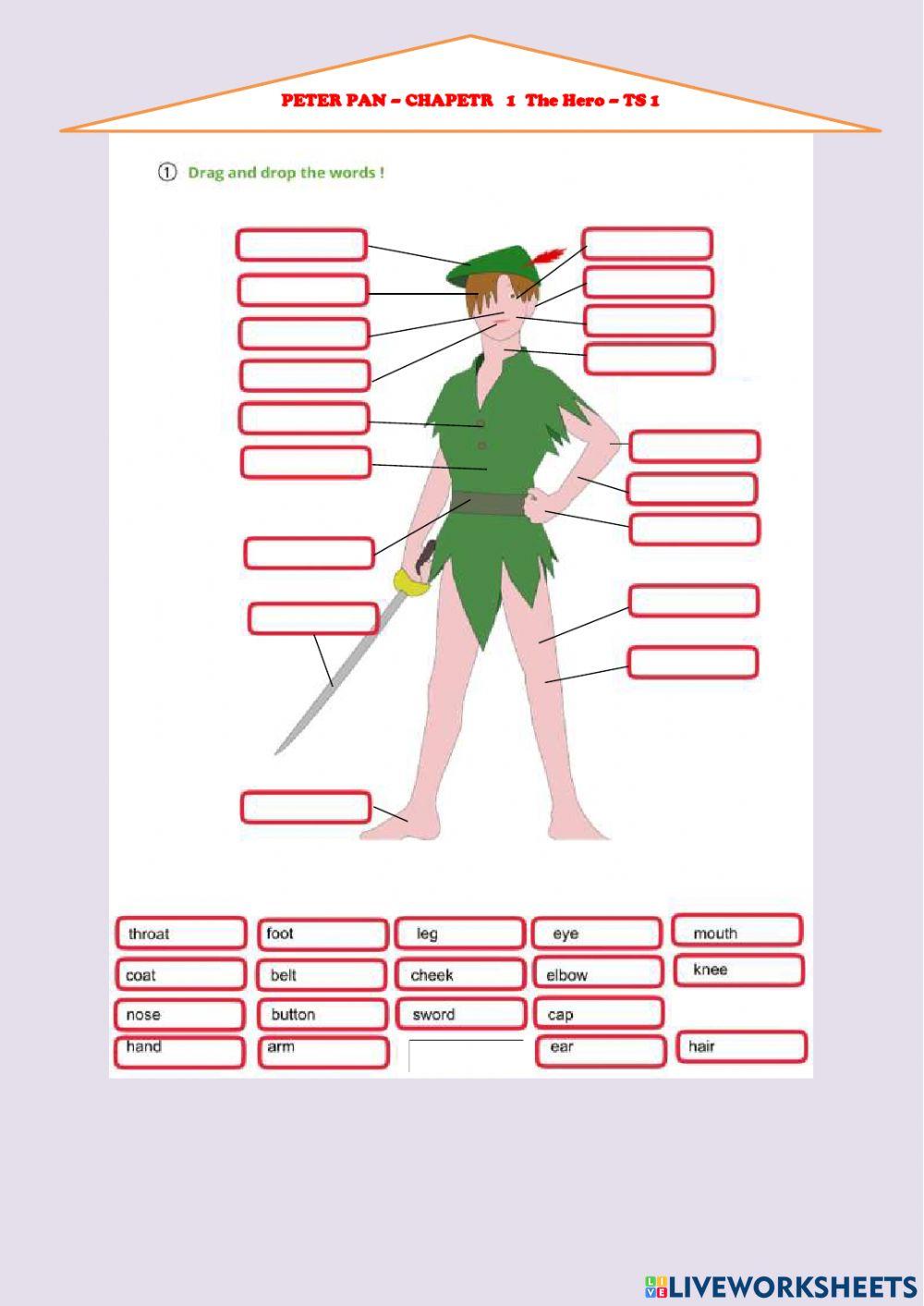 Peter Pan parts of the body Chapter 1 worksheet | Live Worksheets