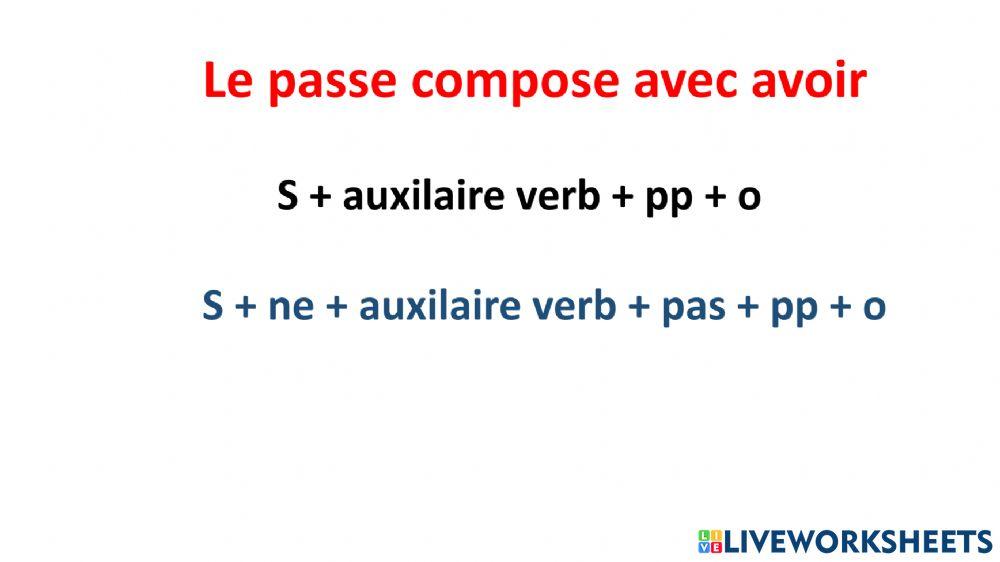 Passé Composé avec avoir grade 8 online exercise for | Live Worksheets
