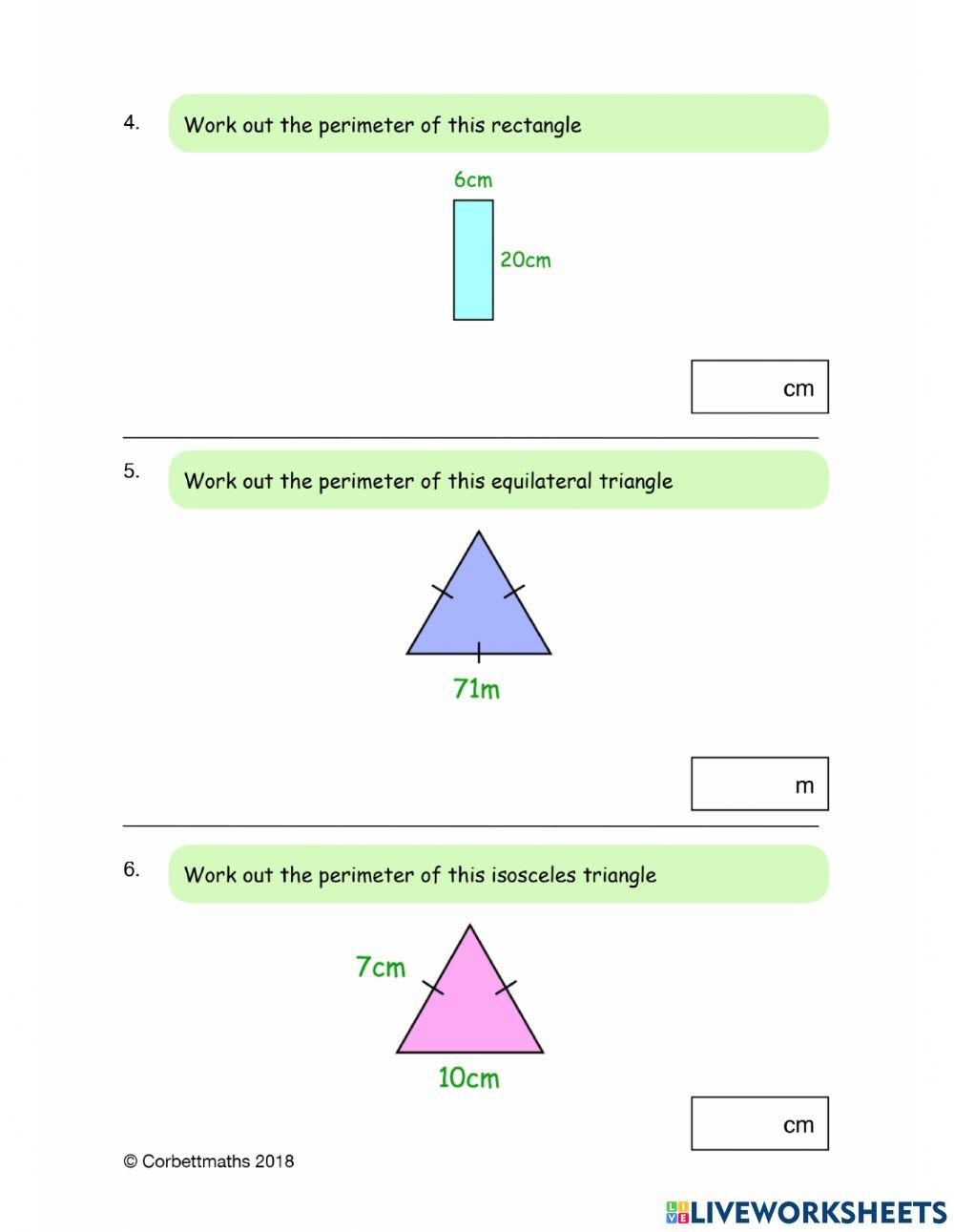 Perimeter worksheet for 3 | Live Worksheets