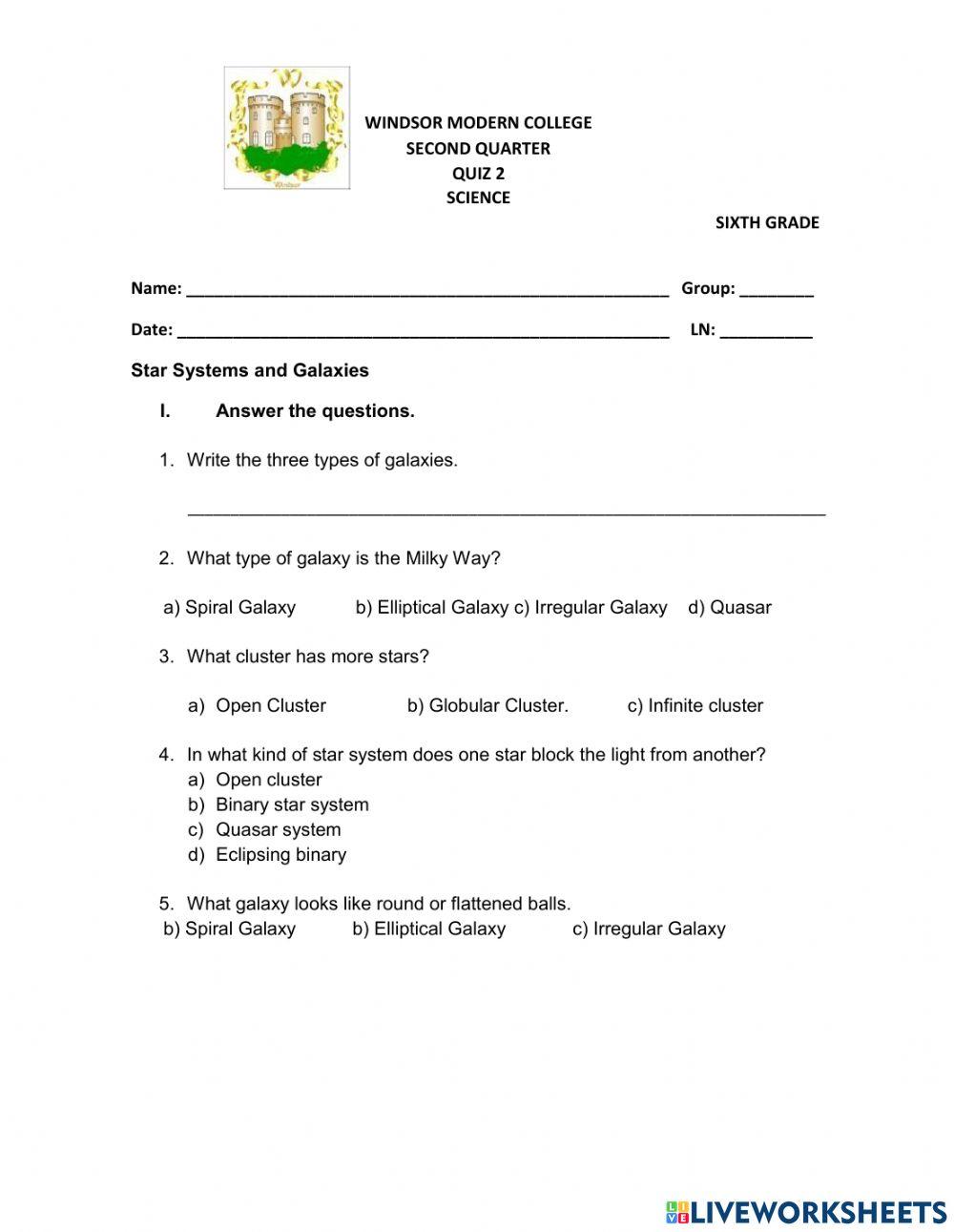 Science online exercise for GRADE:6 | Live Worksheets