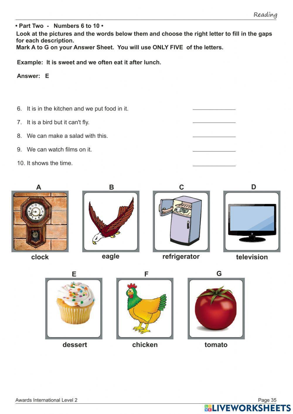 AWARDS LEVEL 2 SAMPLE TEST worksheet | Live Worksheets