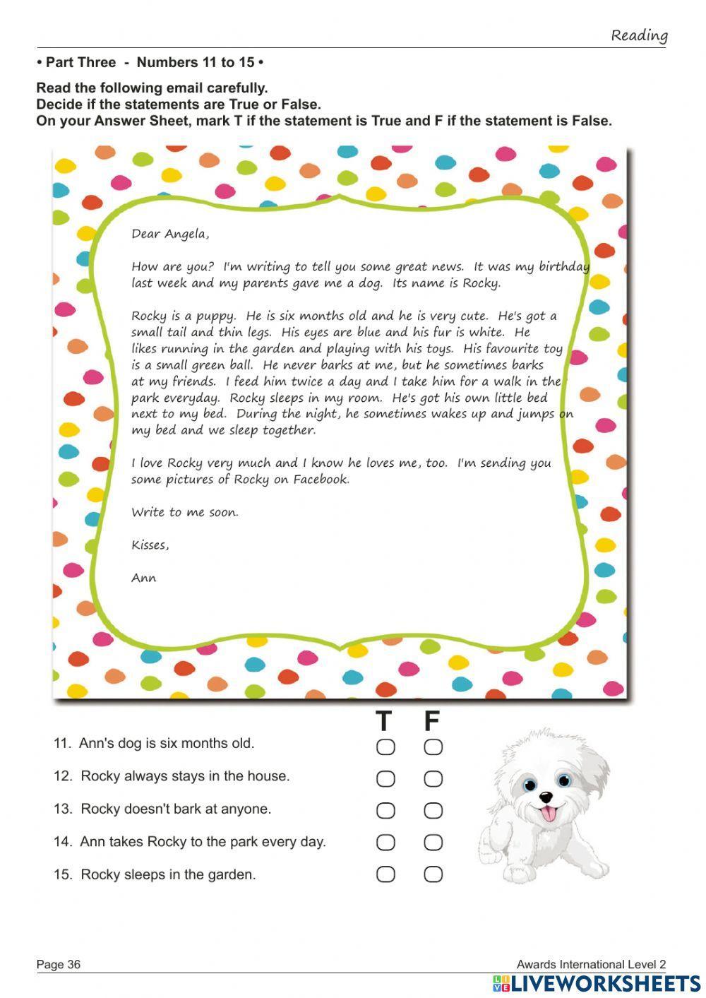 AWARDS LEVEL 2 SAMPLE TEST worksheet | Live Worksheets