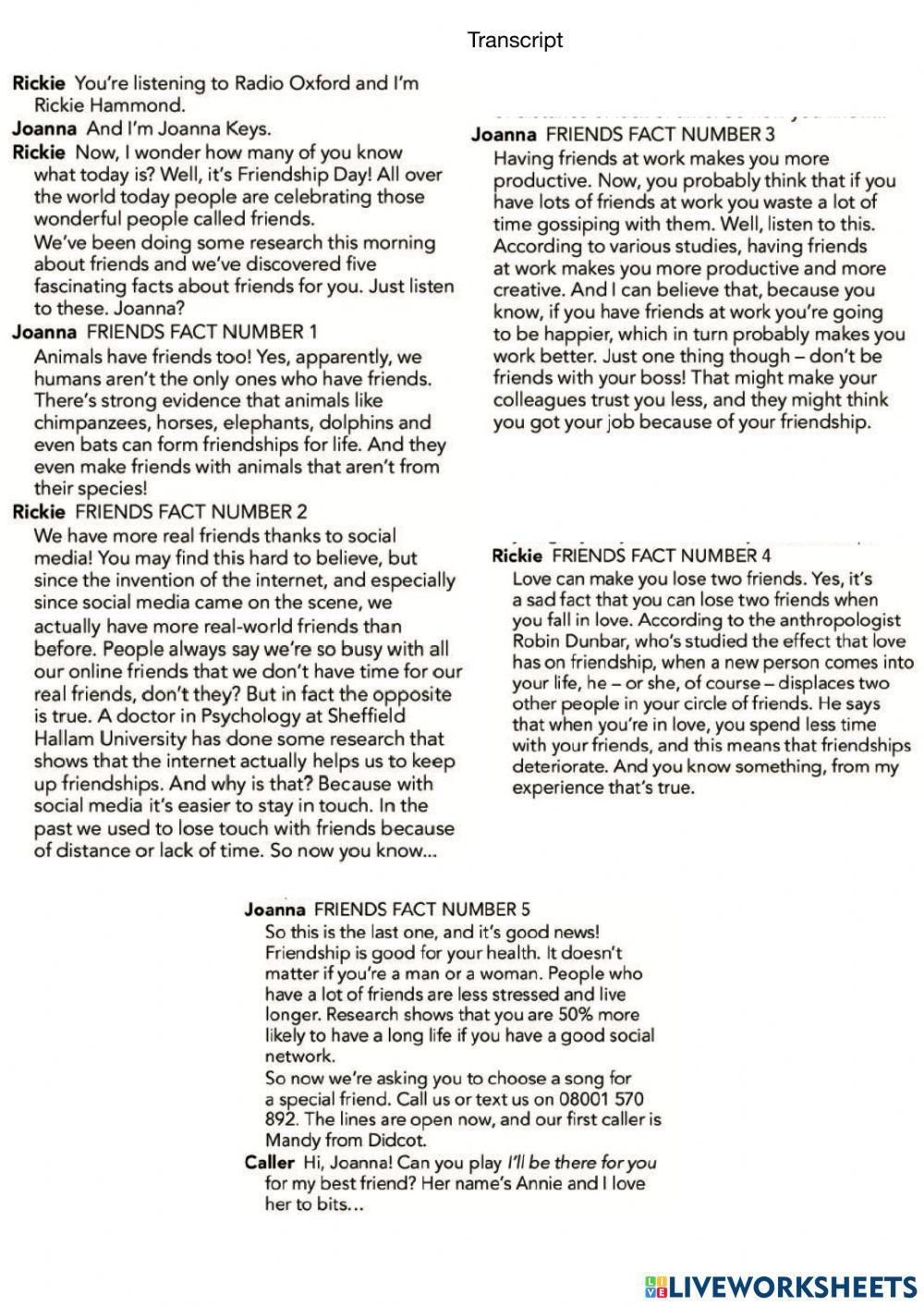 Listening Facts… | Free Interactive Worksheets | 1840852