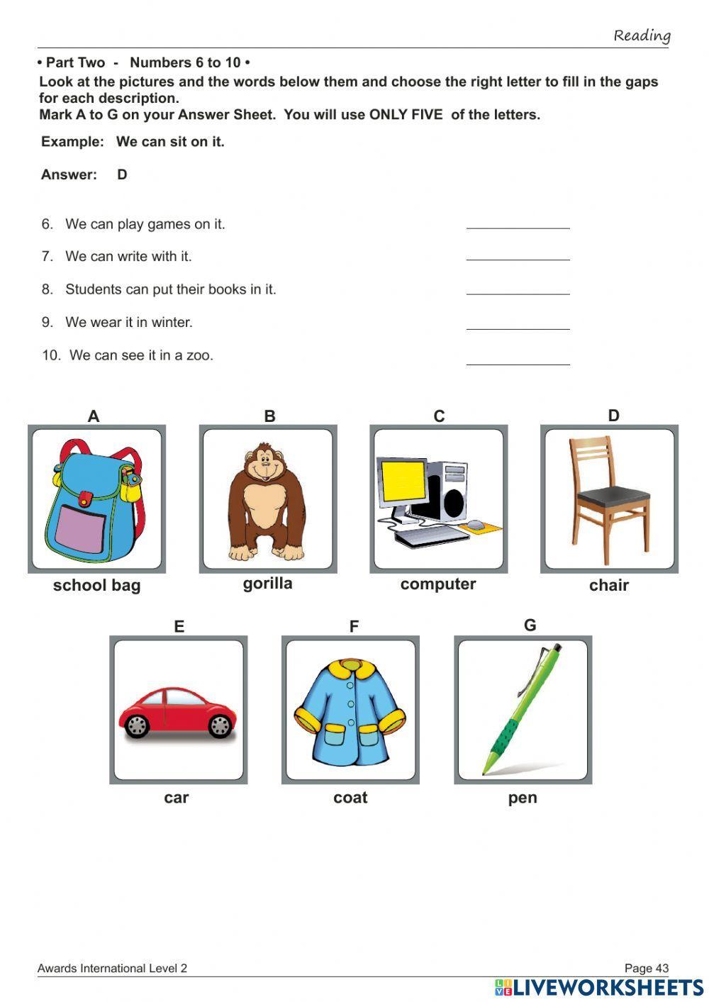 AWARDS LEVEL 2 TEST JUNE 2015 worksheet | Live Worksheets