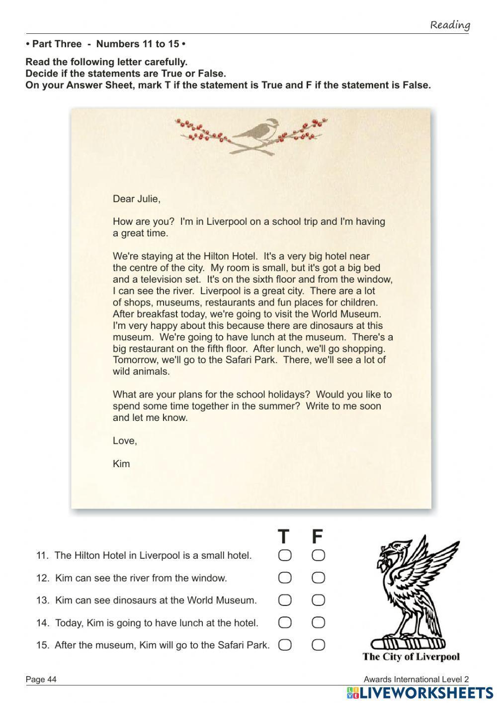 AWARDS LEVEL 2 TEST JUNE 2015 worksheet | Live Worksheets