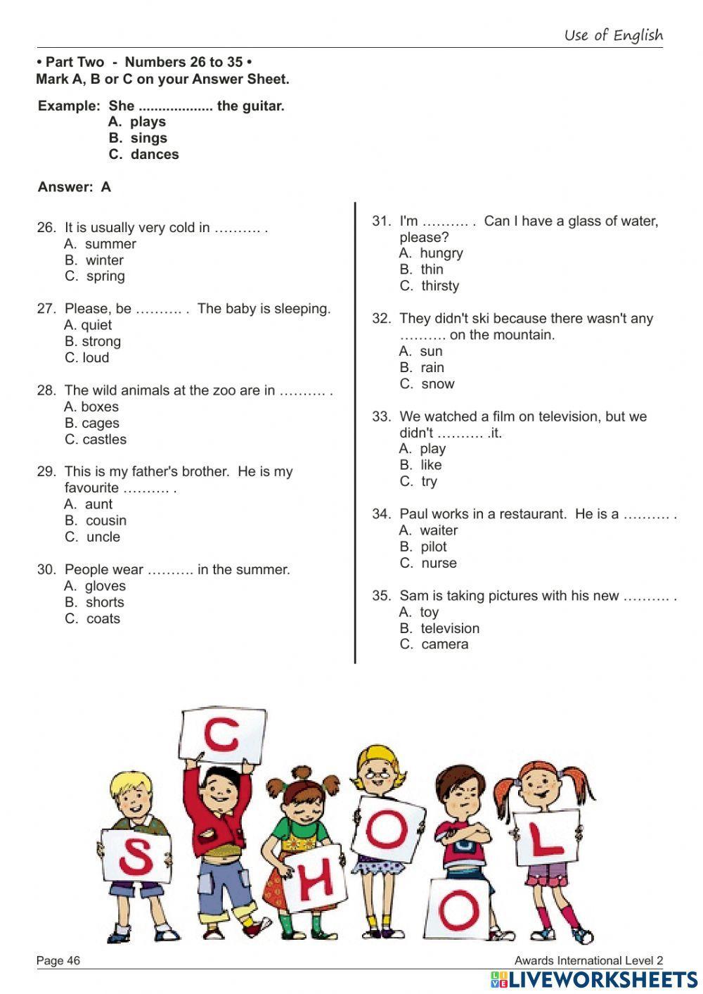 AWARDS LEVEL 2 TEST JUNE 2015 worksheet | Live Worksheets