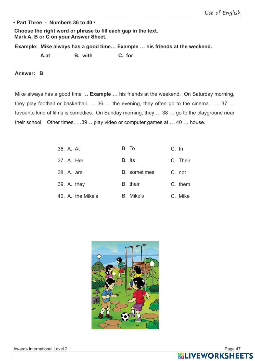 AWARDS LEVEL 2 TEST JUNE 2015 worksheet | Live Worksheets