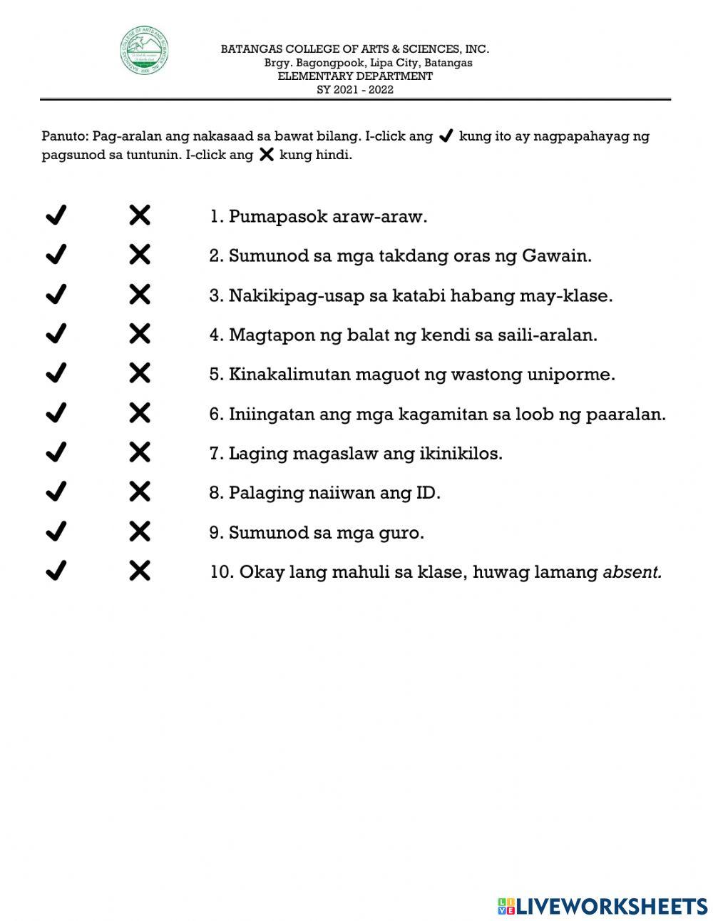 Alituntunin Ng Pamilya Worksheet Live Worksheets