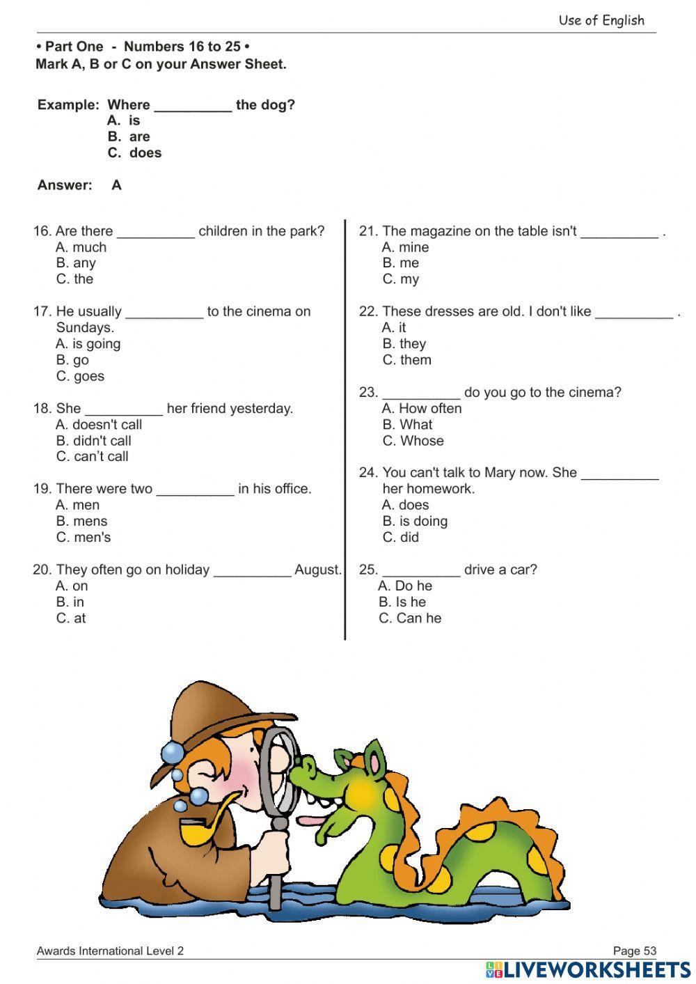 AWARDS LEVEL 2 TEST JUNE 2016 worksheet | Live Worksheets