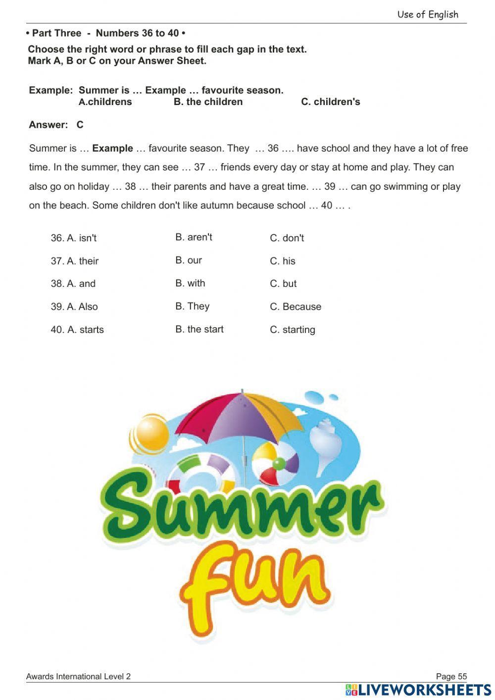 AWARDS LEVEL 2 TEST JUNE 2016 worksheet | Live Worksheets