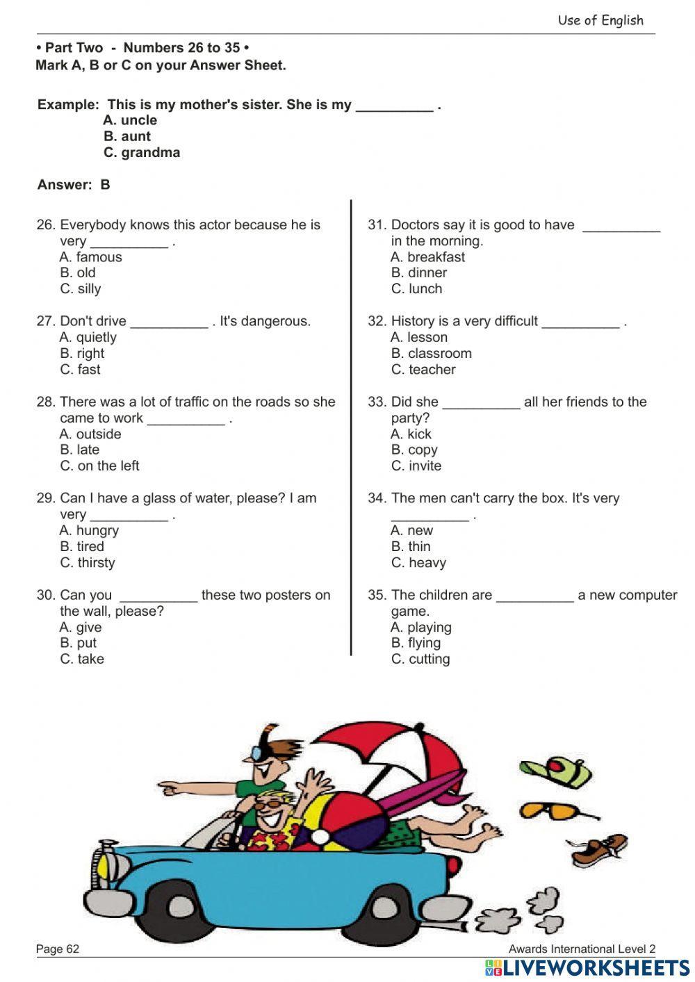 AWARDS LEVEL 2 TEST JUNE 2017 worksheet | Live Worksheets