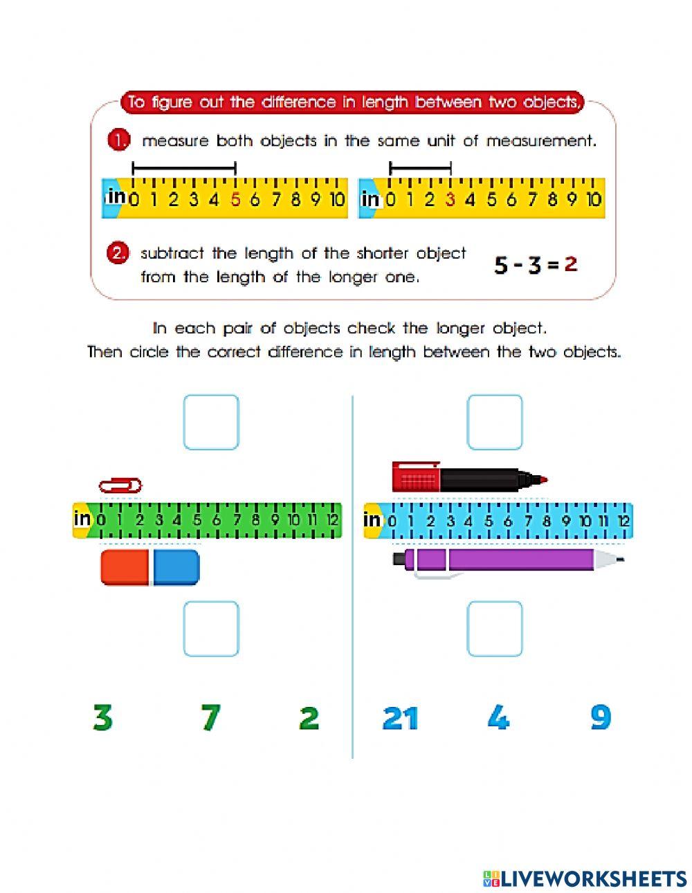 Compare Lengths Using Customary Units Activity Live Worksheets compare-lengths-using-customary-units-activity-live-worksheets