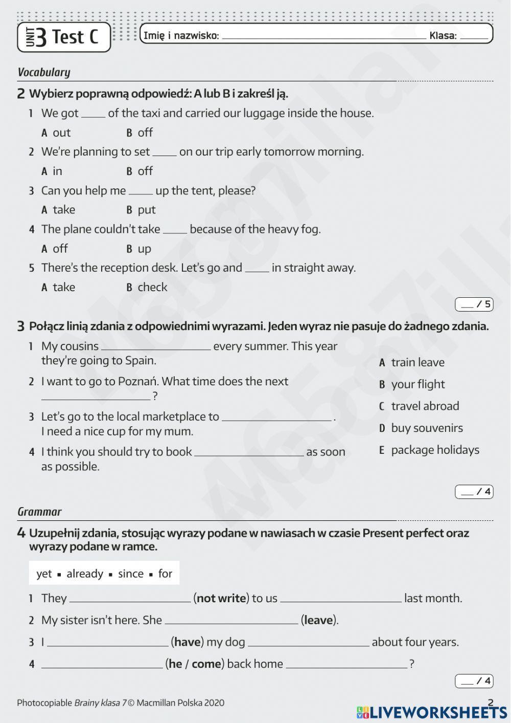 Brainy 7 unit 3 test - dyslectic worksheet | Live Worksheets