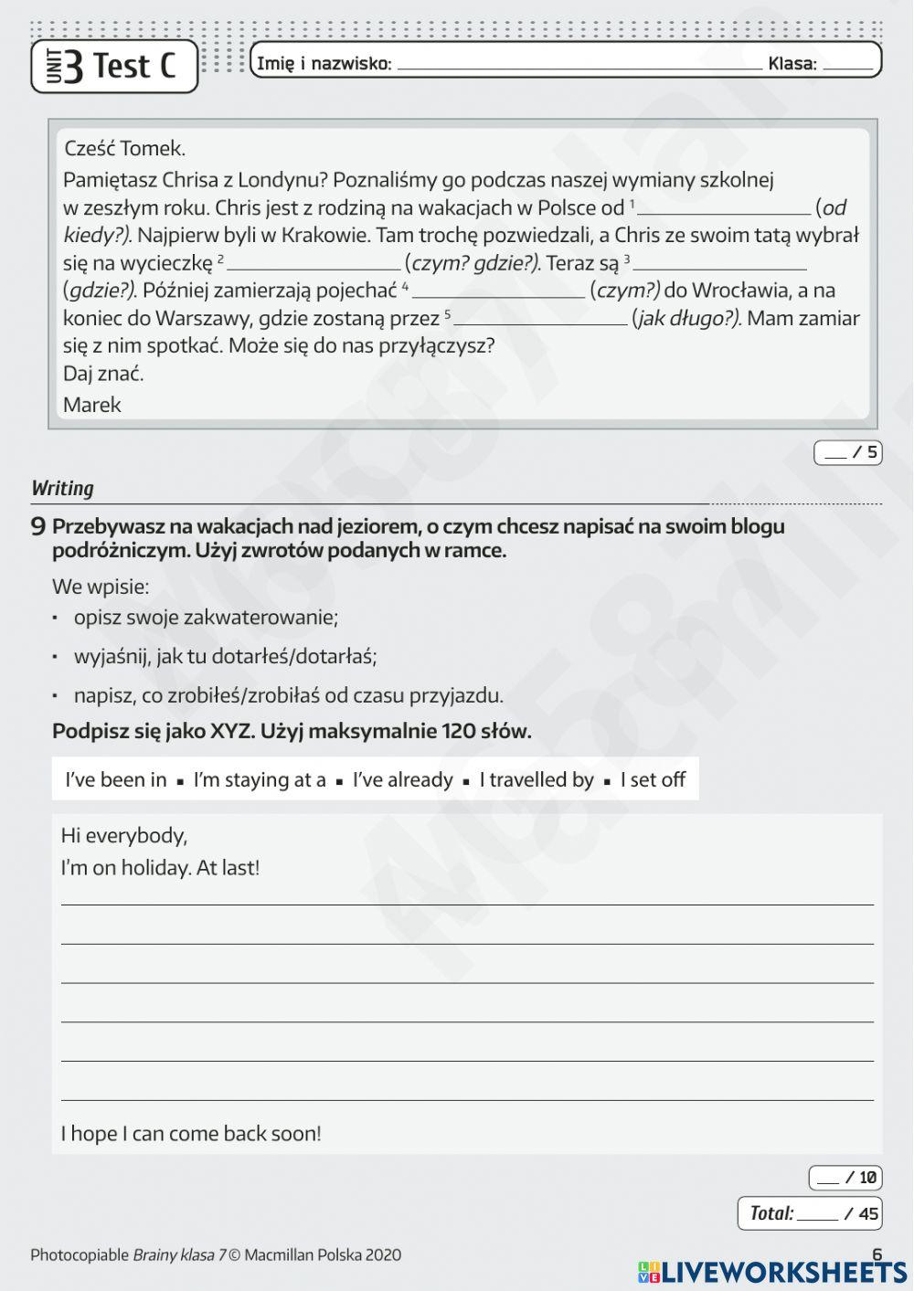 Brainy 7 unit 3 test - dyslectic worksheet | Live Worksheets