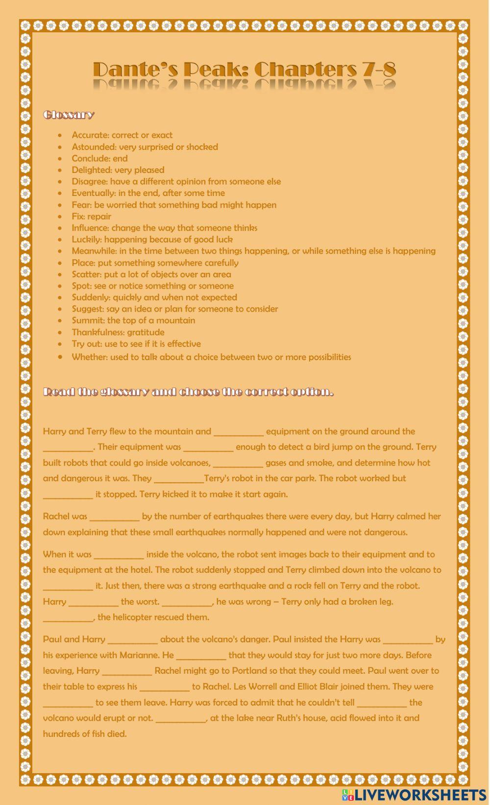 Dante's Peak: Chapters 7-8 worksheet | Live Worksheets