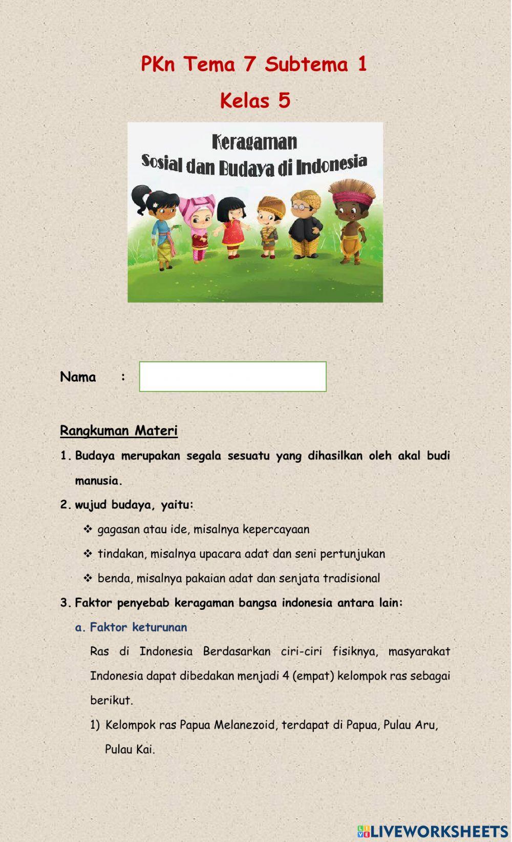 Keragaman Sosial Budaya Worksheet Live Worksheets