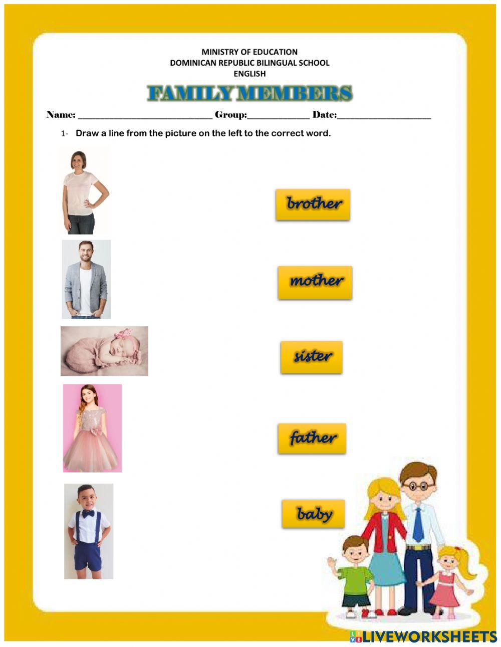 Family members - Matching - second grade 2724047