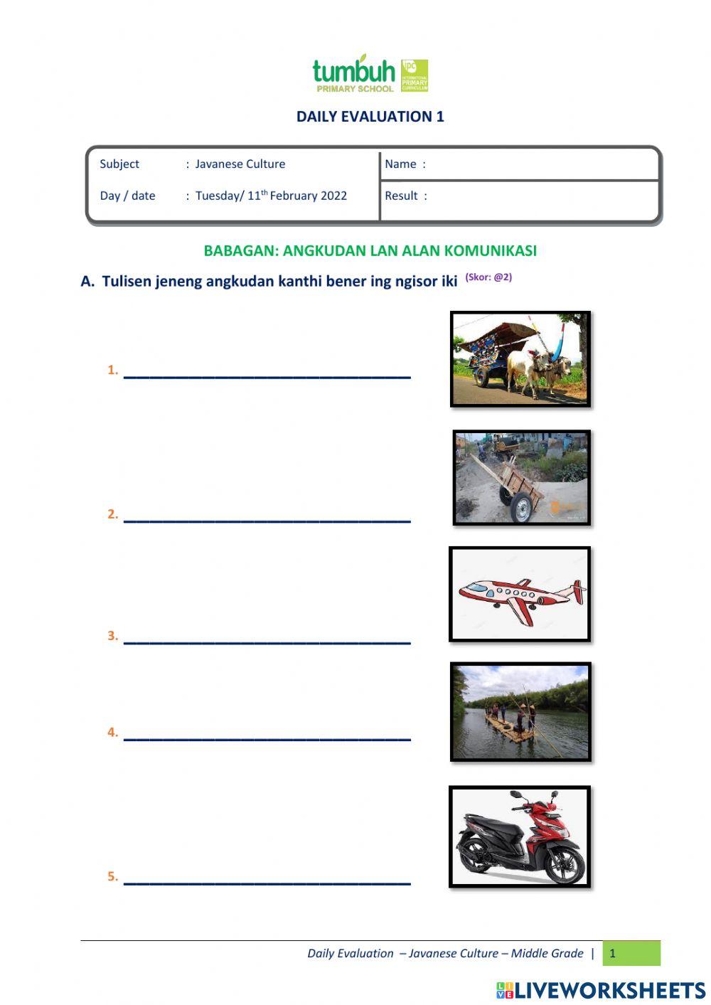 Angkudan lan piranti komunikasi worksheet | Live Worksheets