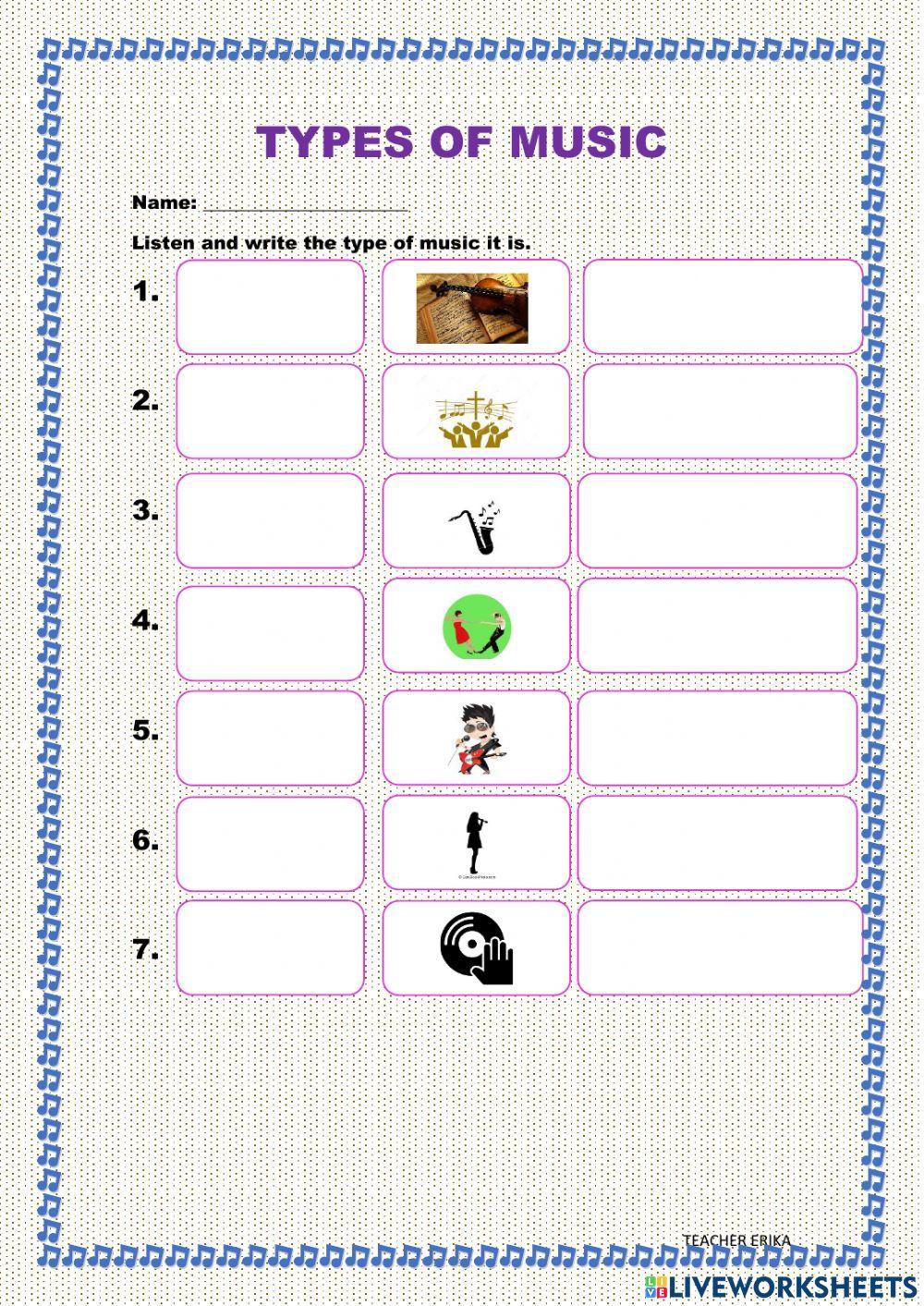 Types of music | Free Interactive Worksheets | 1861567