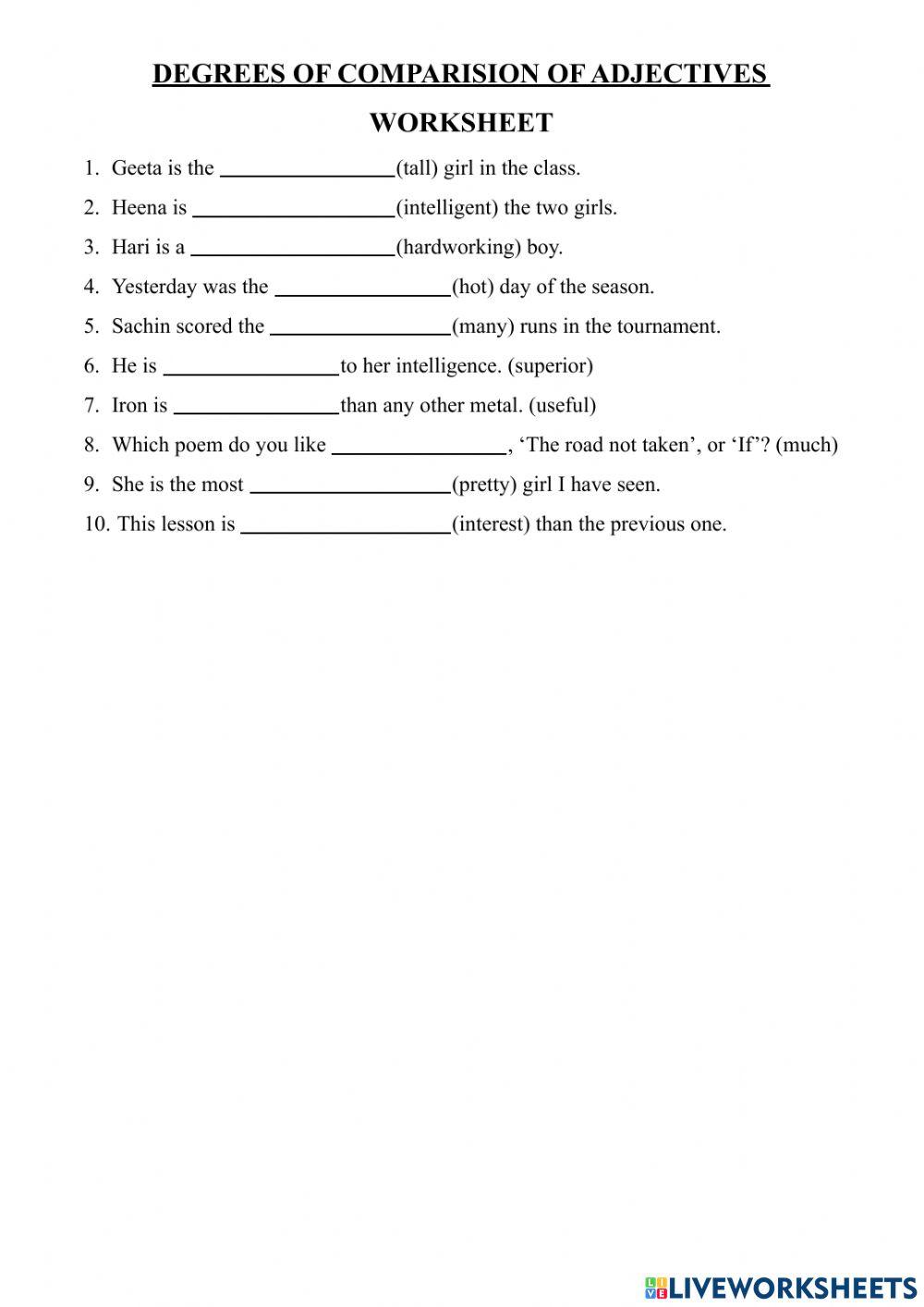 DEGREES OF COMPARISION OF ADJECTIVES - WORKSHEET 2724364