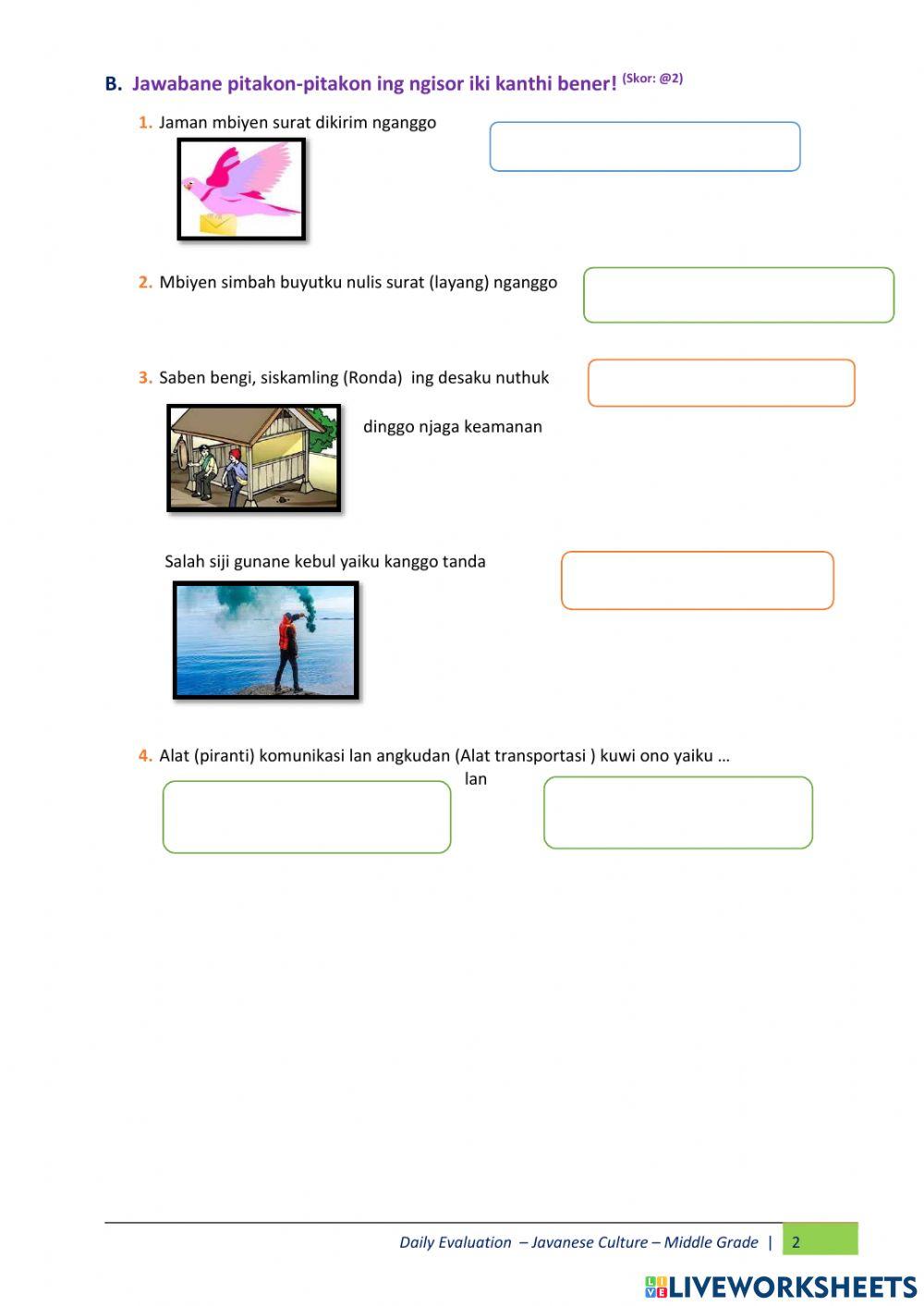 Daily Evaluation 1 (Angkudan lan alat komunikasi) worksheet | Live ...