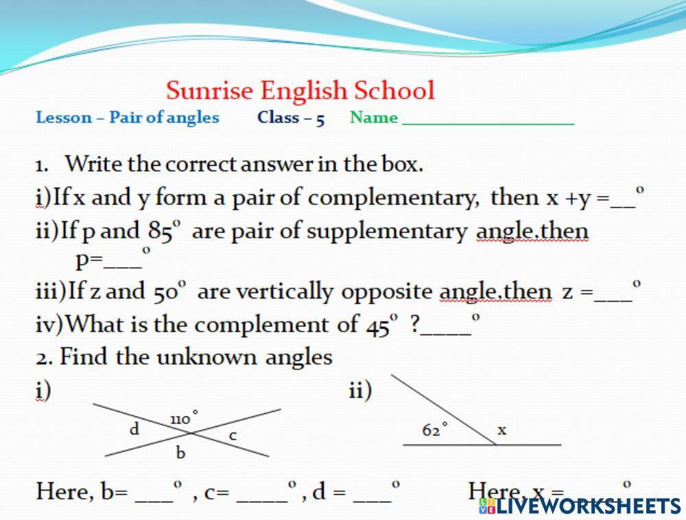 Geometry -pair of angles online exercise for | Live Worksheets
