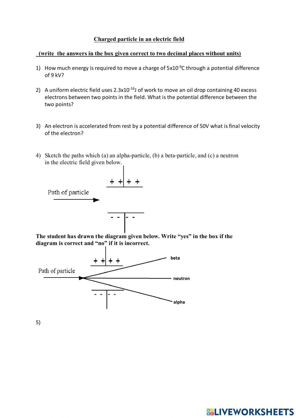 Charged particle in an electric field online exercise for | Live Worksheets