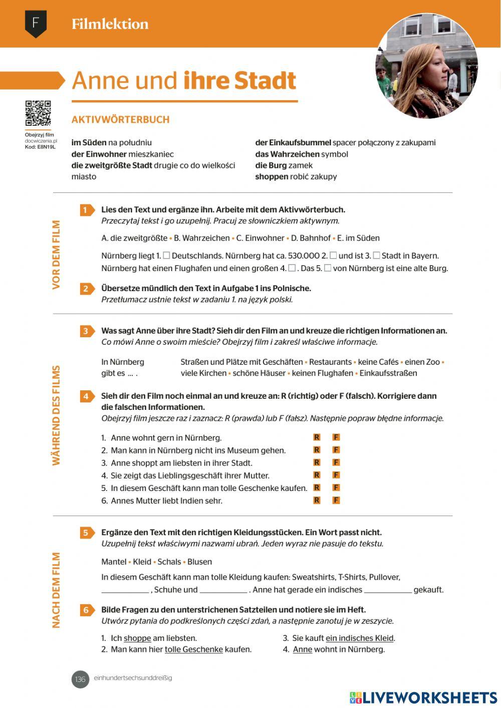 Anne und ihre Stadt online exercise for | Live Worksheets