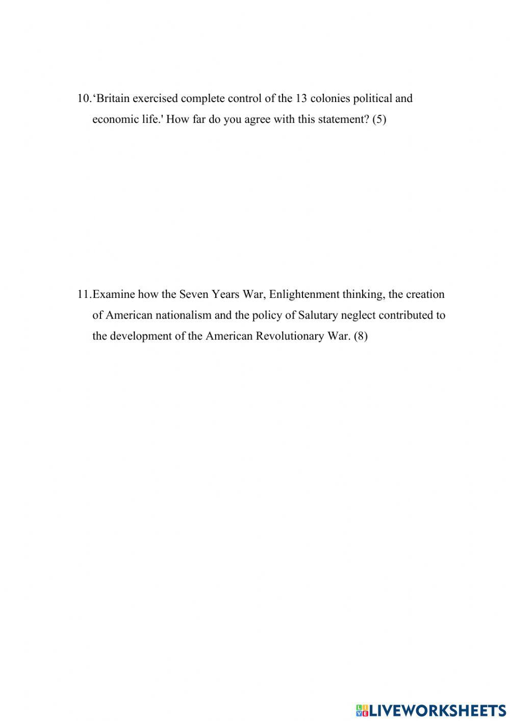 Long Term Causes of The AWI online exercise for | Live Worksheets