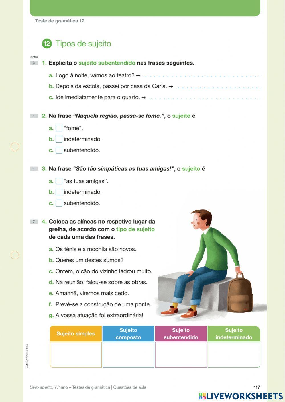 Teste de gramática worksheet | Live Worksheets