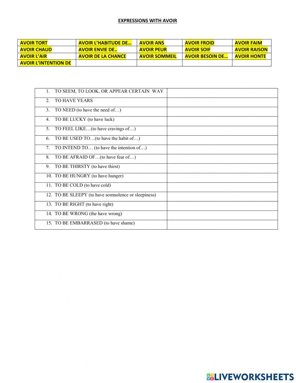 rkh4k4 | EXPRESSIONS WITH AVOIR 2725125 | LiveWorksheets