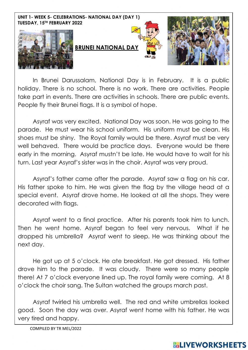 UNIT 1- CELEBRATIONS- WEEK 1- NATIONAL DAY (DAY 1)