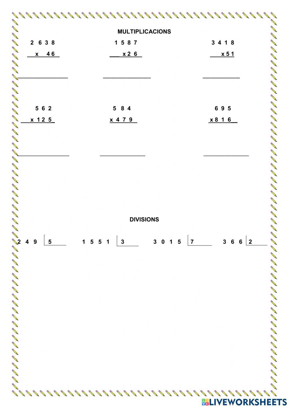 Multiplicacions i divisions exercise | Live Worksheets Multiplicacions i divisions exercise | Live Worksheets
