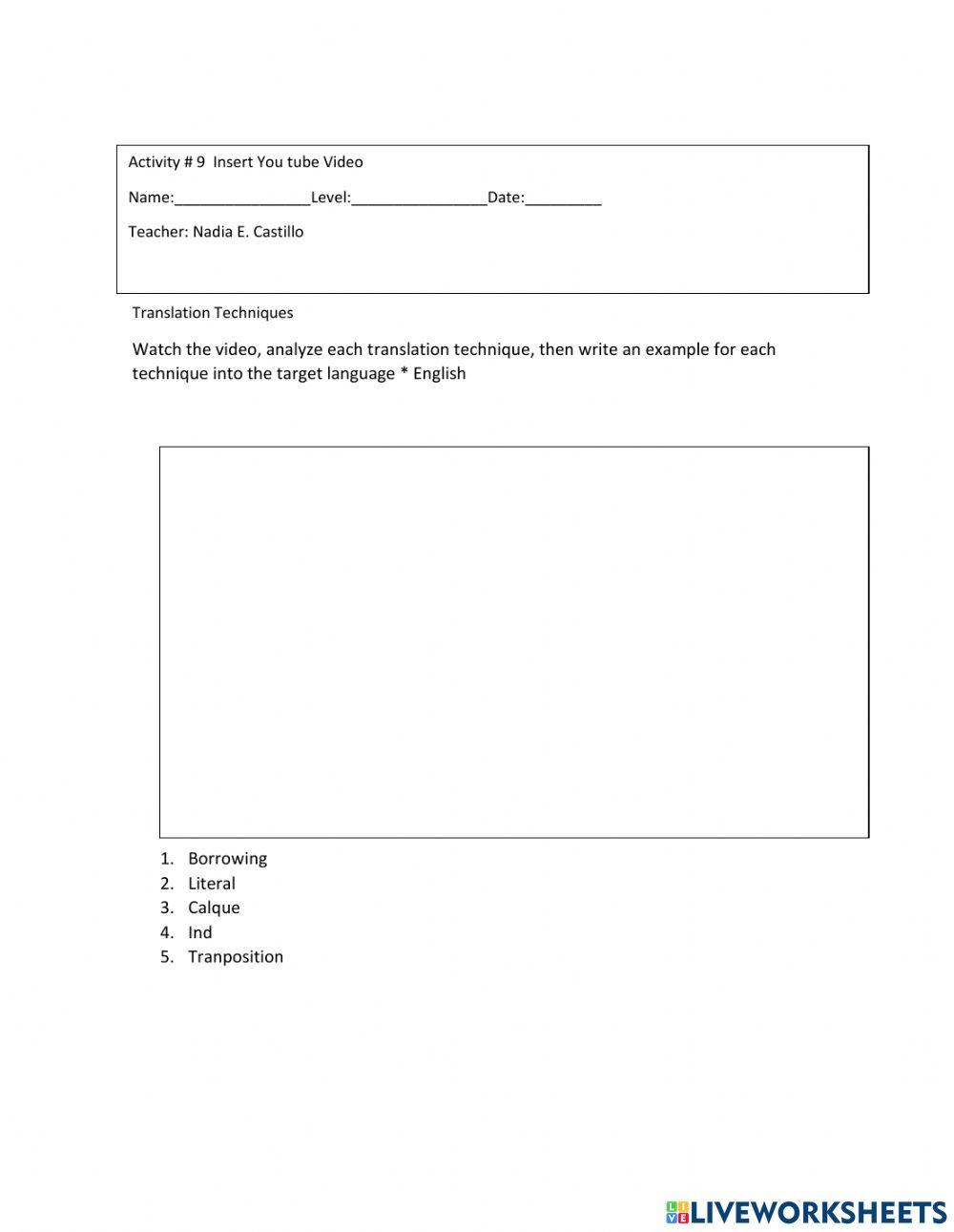 Translation Techniques-video online exercise for | Live Worksheets