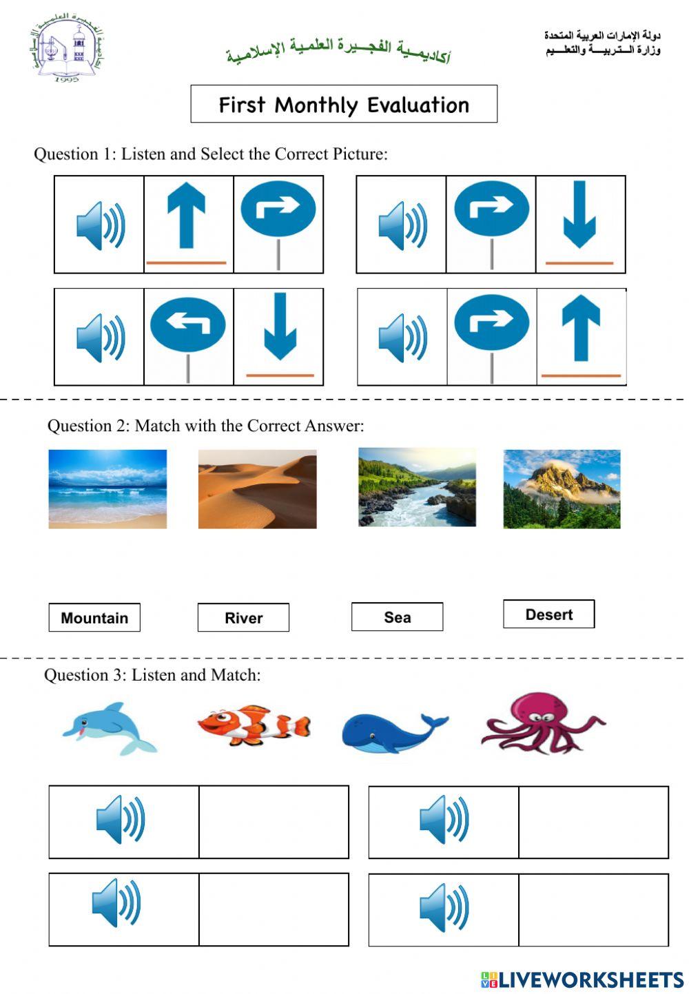 Evaluation online exercise for Kindergarten | Live Worksheets