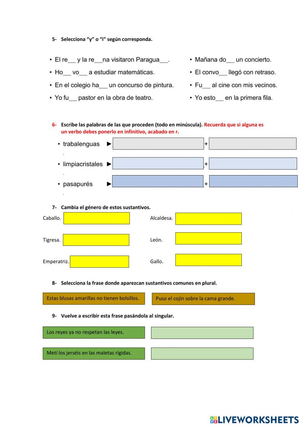 Repaso de lenguaje online exercise | Live Worksheets