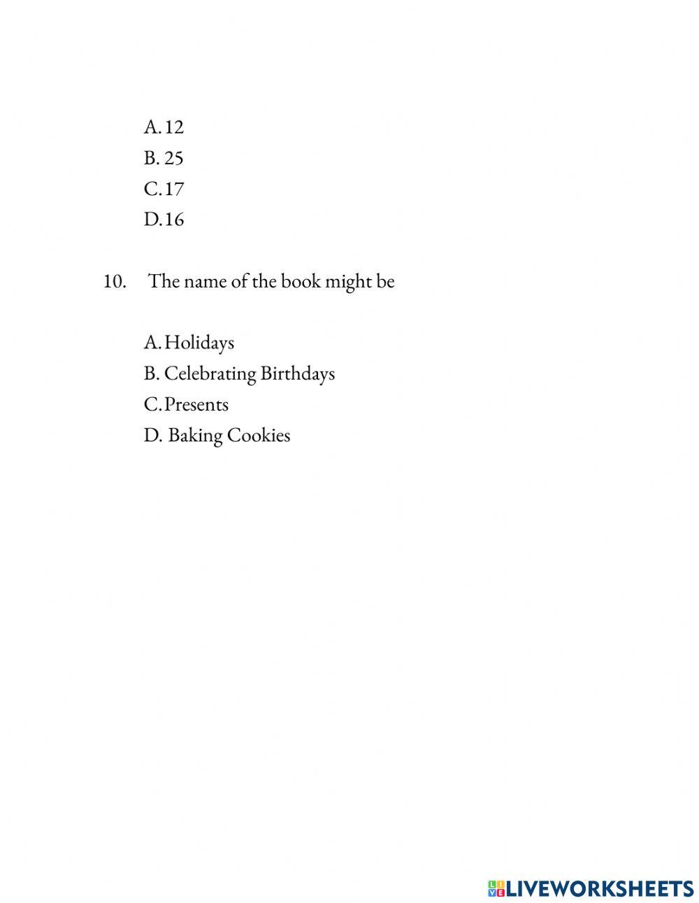 Table of Contents online exercise for | Live Worksheets