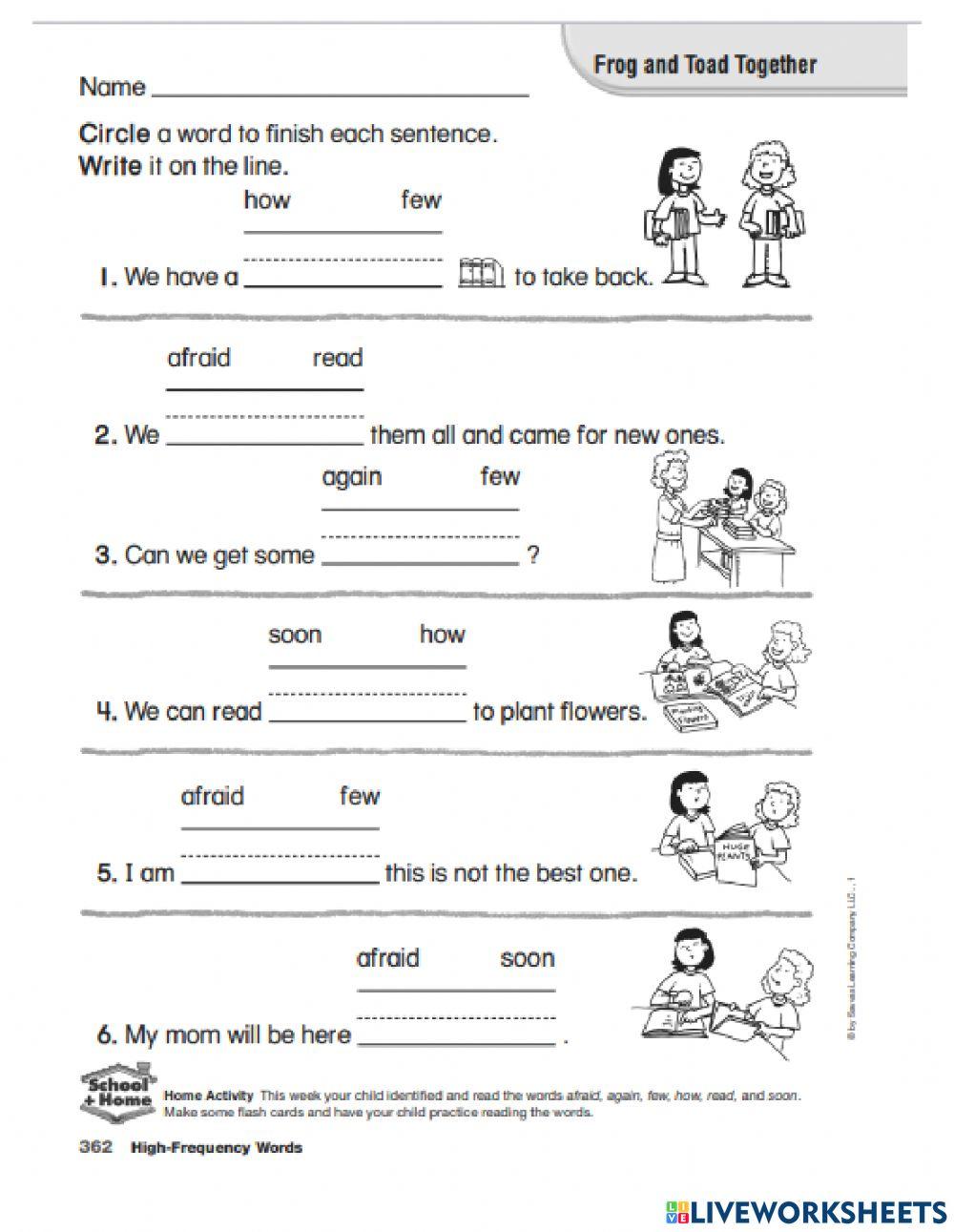 Toad and Frog HFW Sentences online exercise for | Live Worksheets