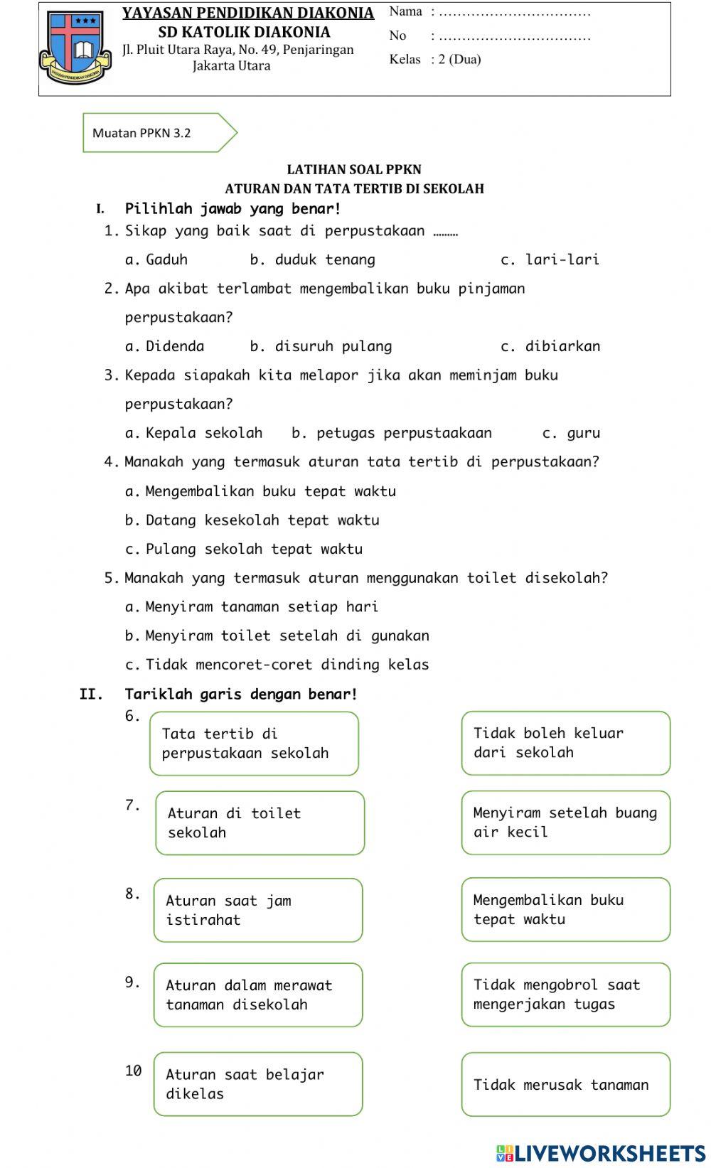 Tata Terib Di Sekolah worksheet | Live Worksheets