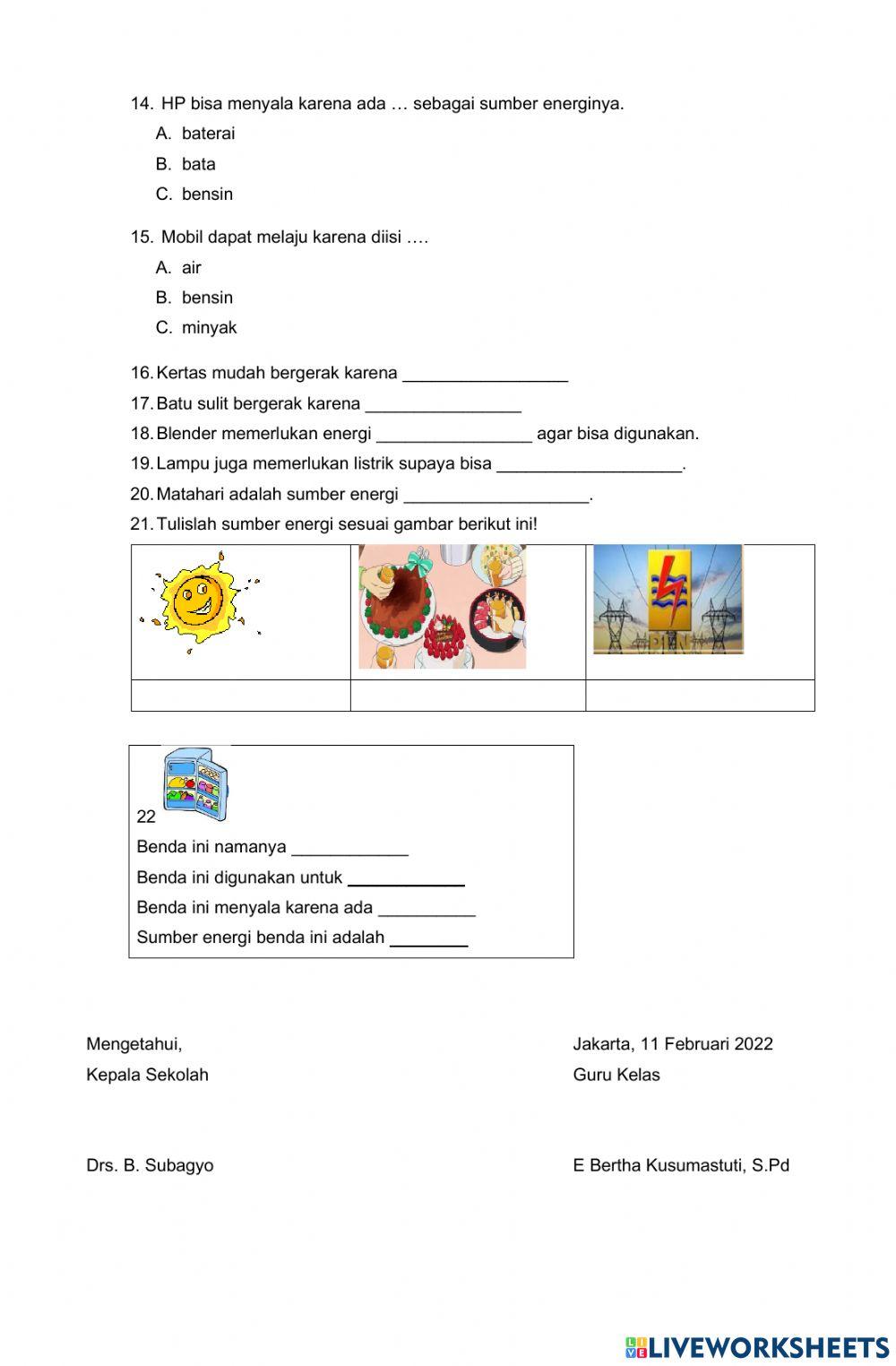 Ulangan IPA1 1864072 | el_Bertha | Live Worksheets