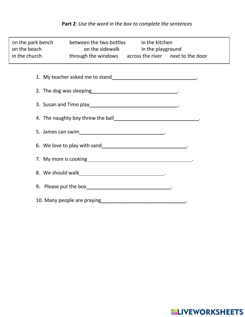 Adverbial phrases of place year 3 1864155 | wassschool